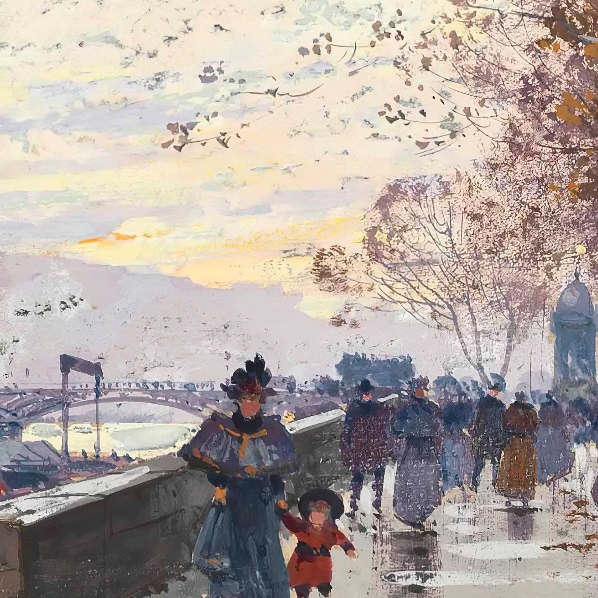 Figuras En El Quai De Louvre París Eugène Galien-Laloue cuadro en lienzo