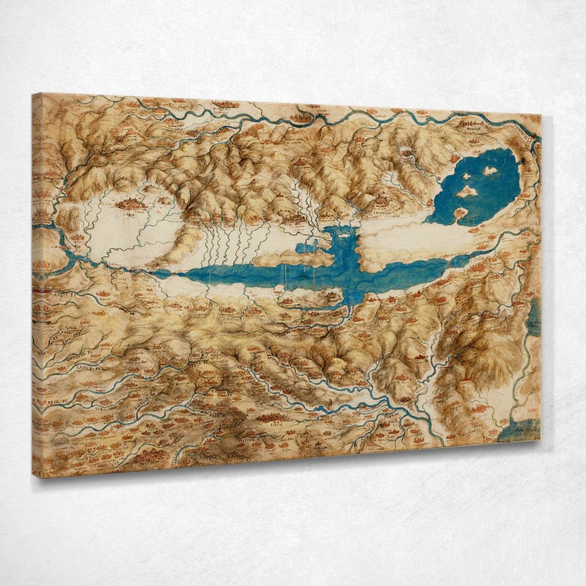 Map Of Tuscany And The Arno Valley Leonardo Da Vinci canvas print