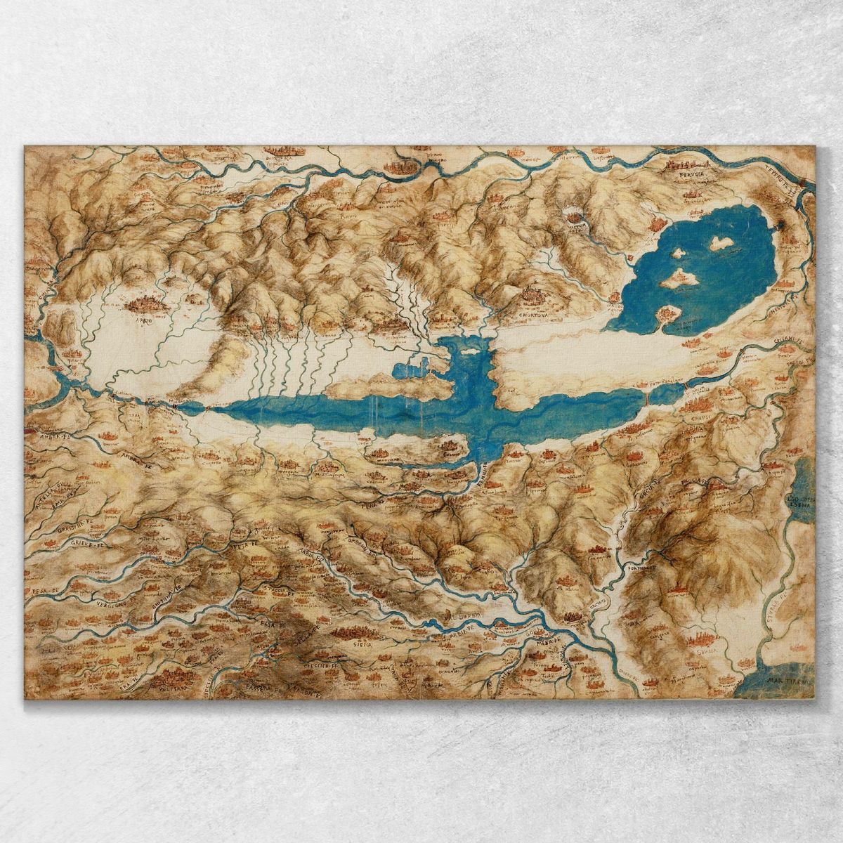 Map Of Tuscany And The Arno Valley Leonardo Da Vinci canvas print