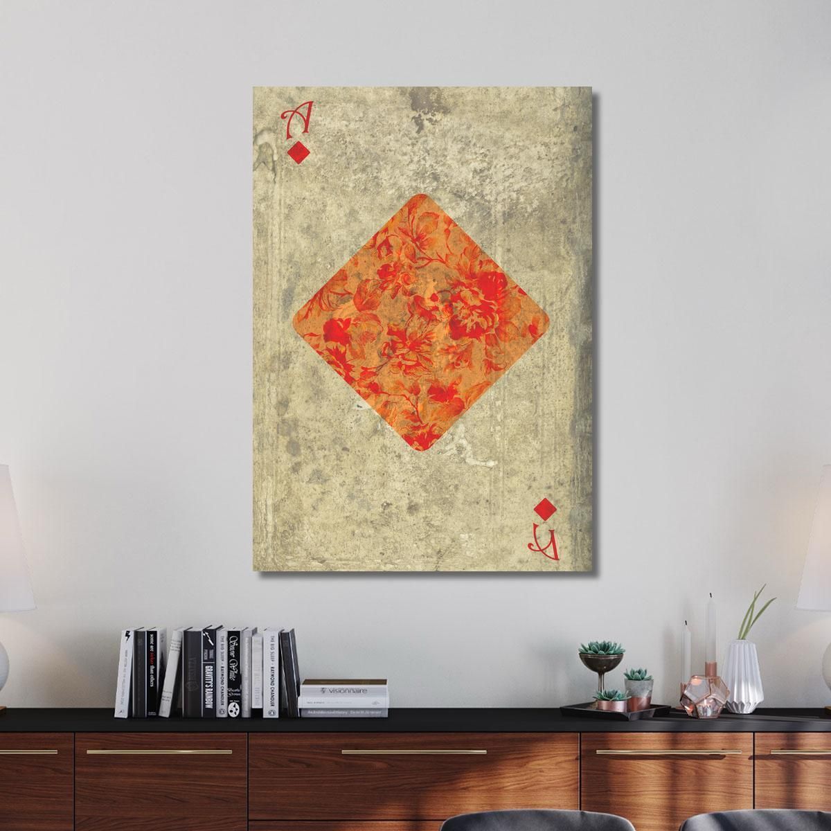 Playing Cards Frame Ace Of Diamonds Floral canvas print