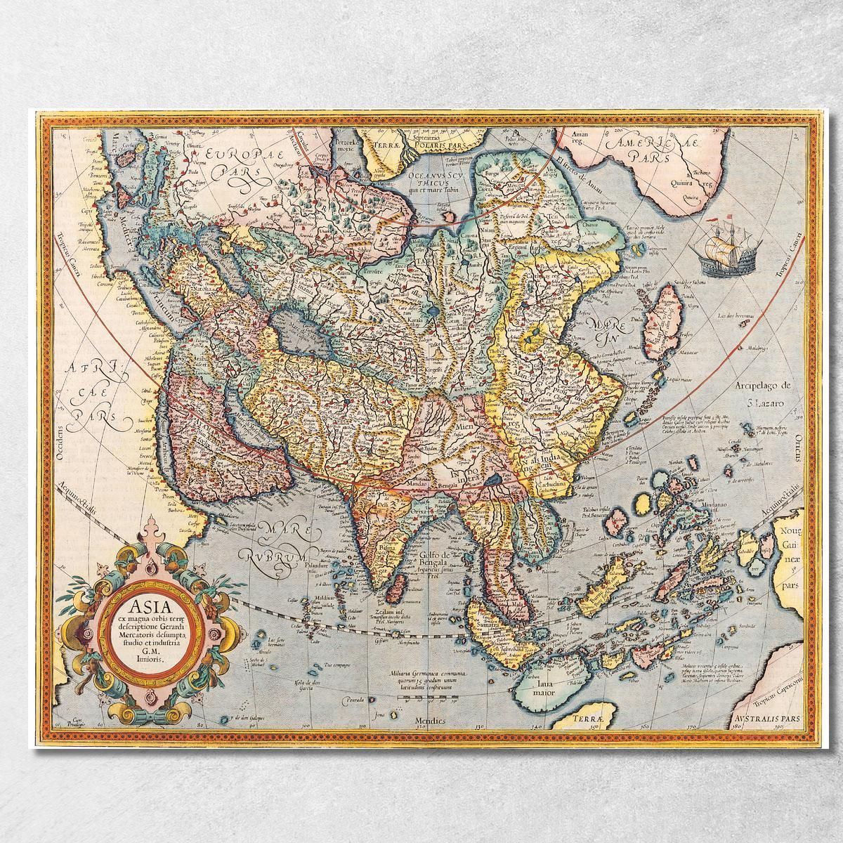 Cuadro Mapa Antiguo De Asia Con Estilo Cartográfico Del Siglo Xvii cuadro en lienzo