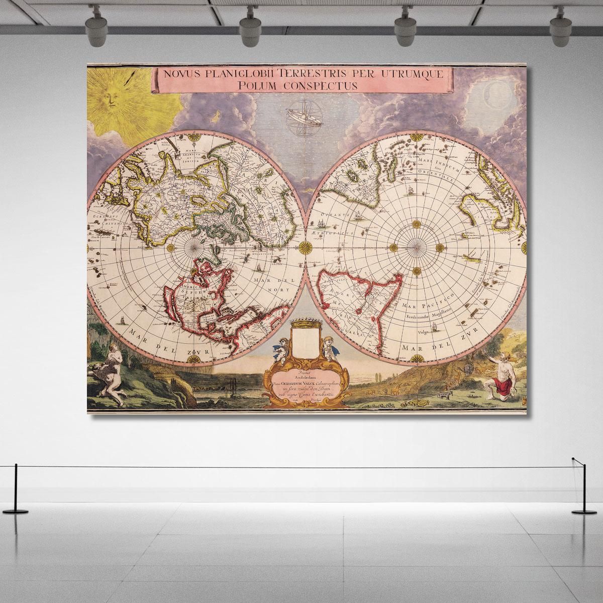 Cuadro Mapa Del Mundo Antiguo Con Proyección Polar Y Detalles ...